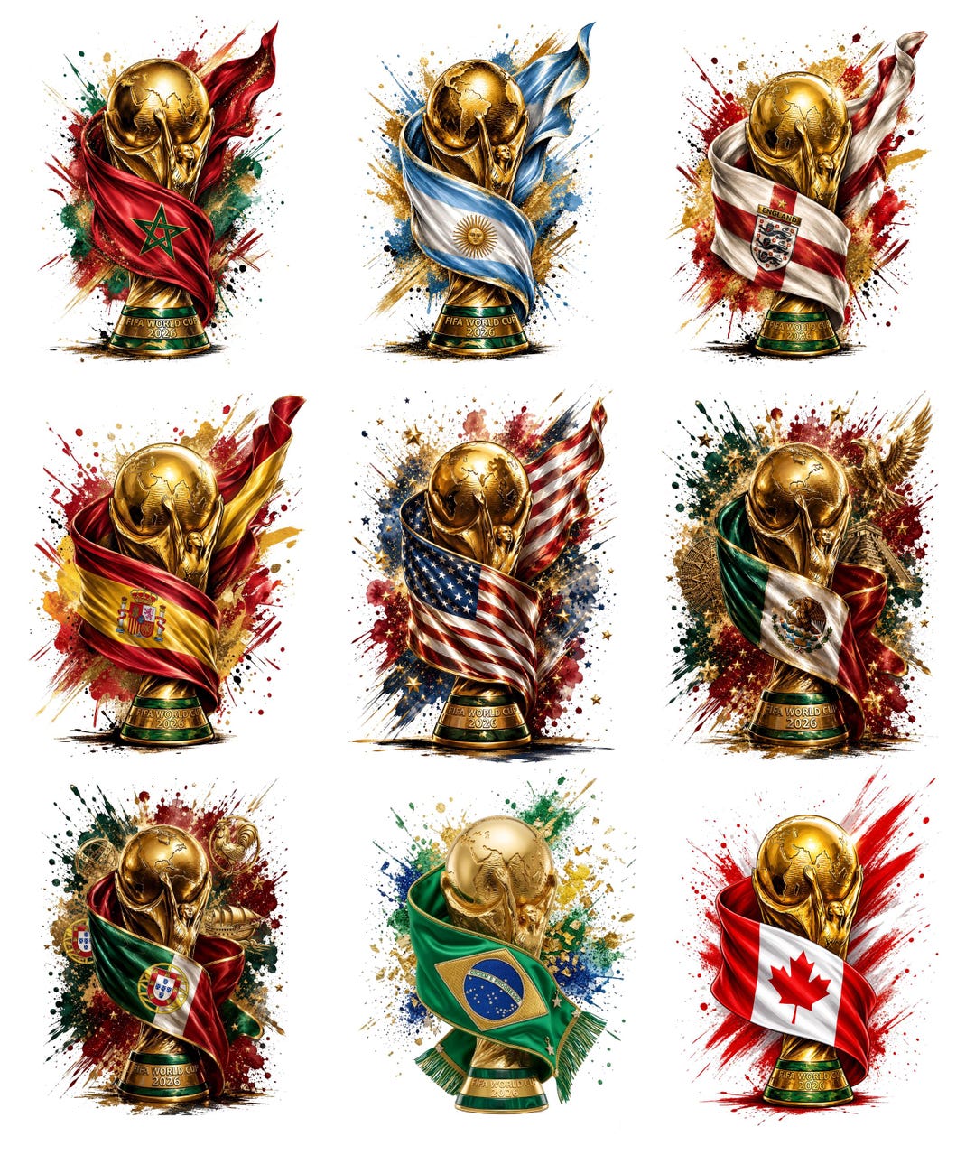 World Cup 2026 Trophy PNG Bundle Soccer Watercolor Splash Clipart World Cup 2026 Trophy PNG Bundle Soccer Watercolor Splash Clipart