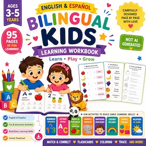 Bilingual Kids Learning Workbook, Ages 3-5, English Spanish Activities ...
