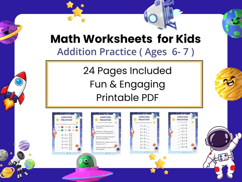 Grade 1 Addition Worksheets | Math Practice for Kids (24 Pages PDF) - Etsy