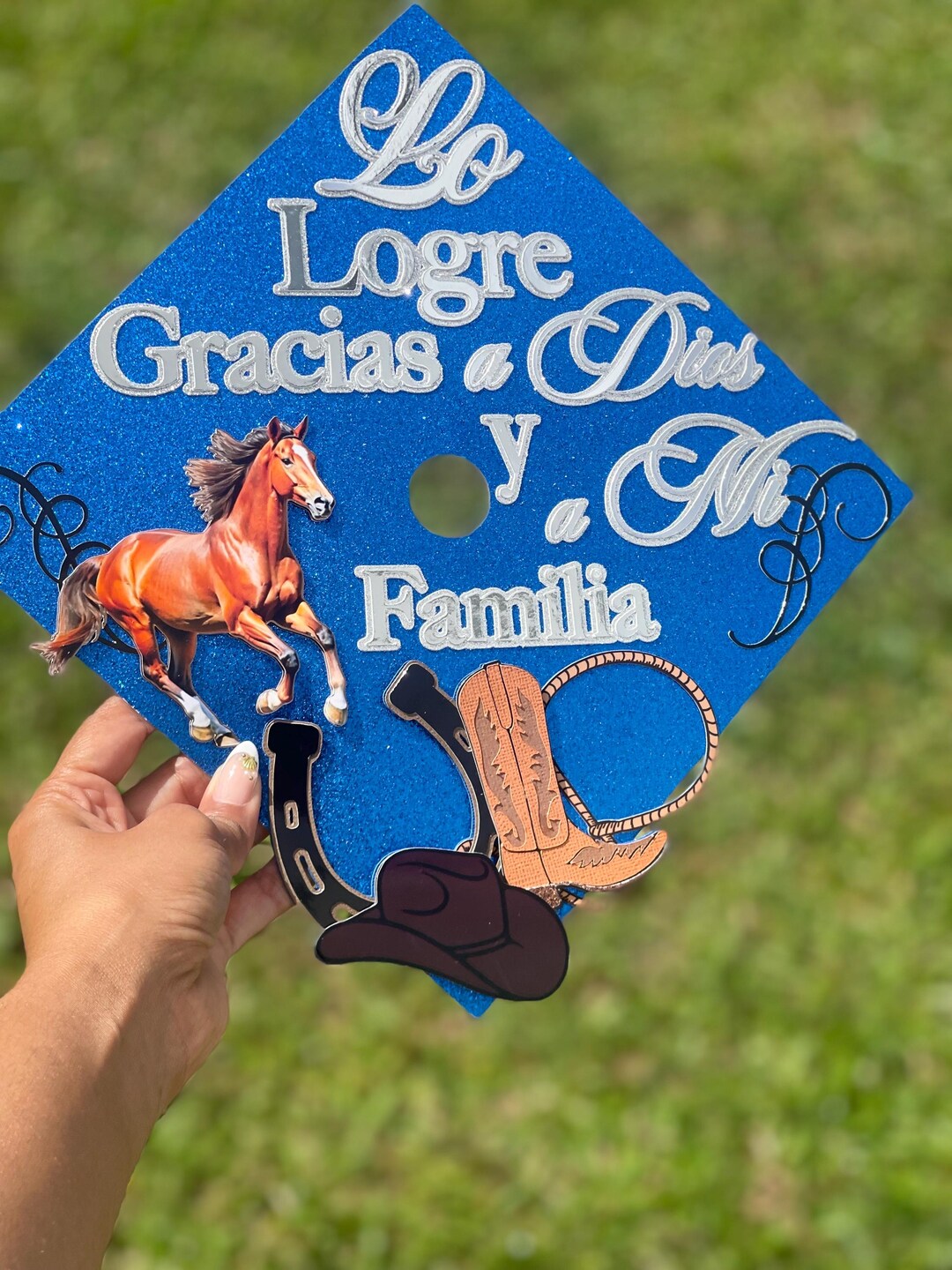 Western Horse Graduation Cap Decor, Glitter Cowboy Boot, Horseshoe ...