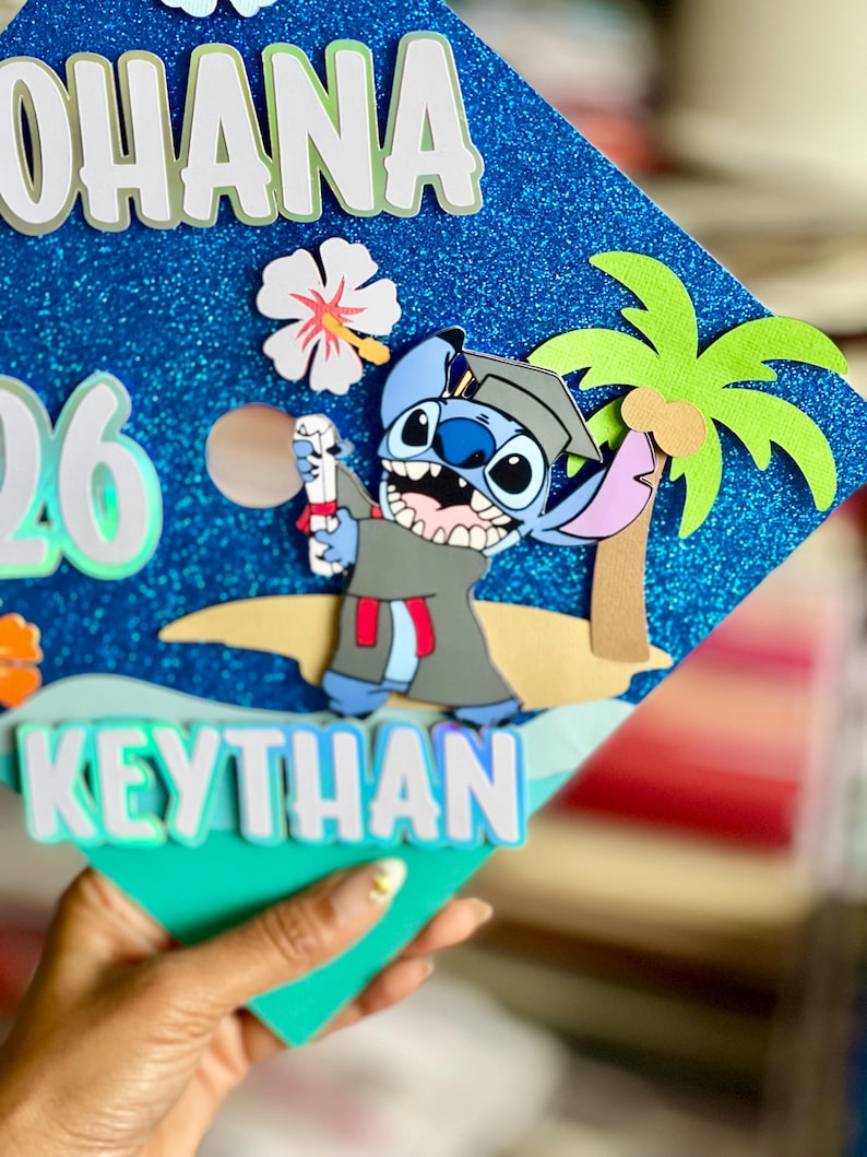 Stitch Graduation Cap, Personalized Ohana Name, 2026 Grad Decor, Stitch ...