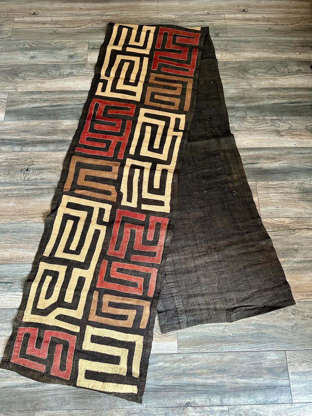 Long African Kuba Cloth, Kuba Rug, Raffia Textile, Beige, Brown ...