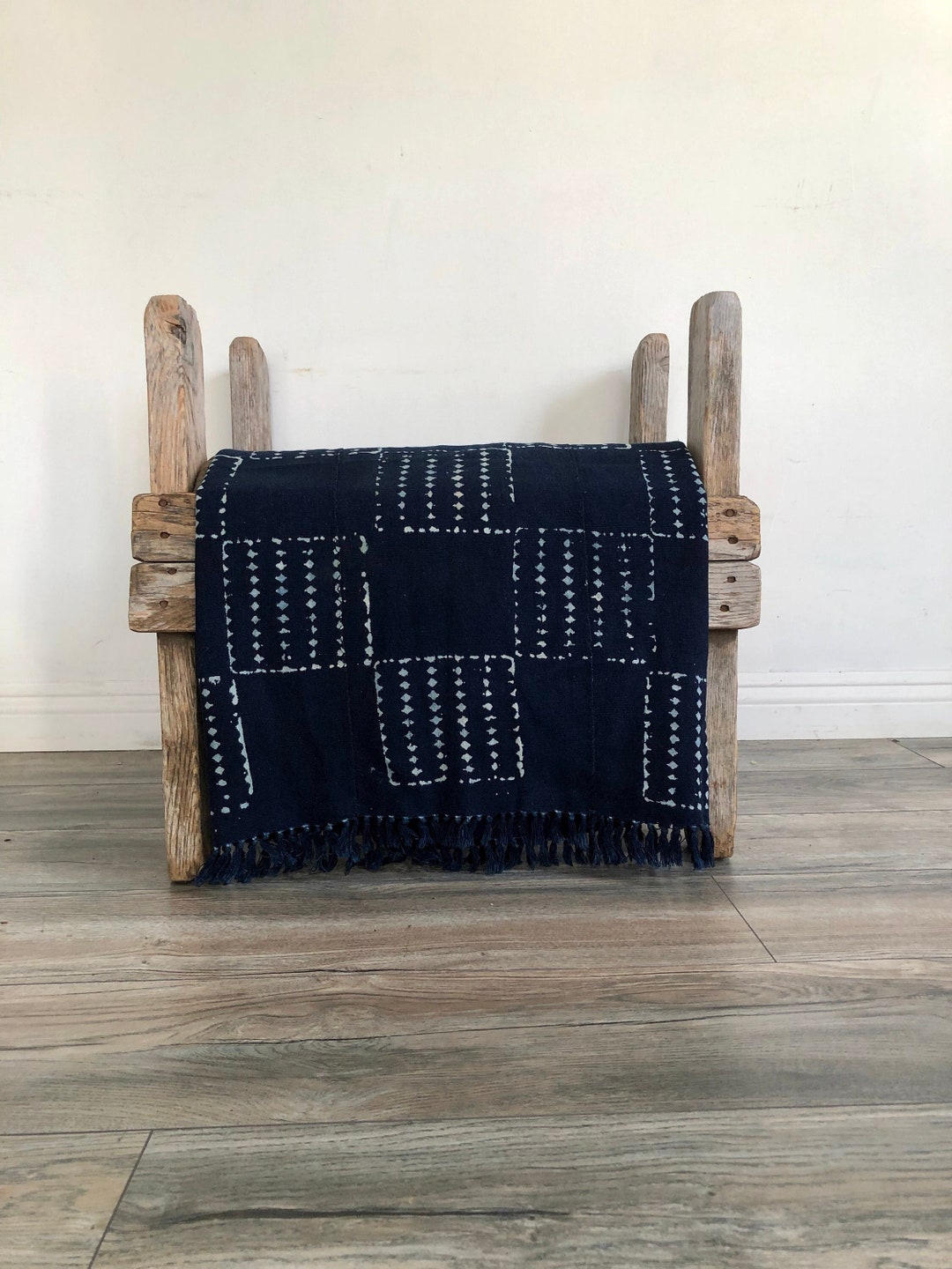 Dark Square Print Indigo Mud Cloth, African Ethnic Mud Cloth, Dark Blue Mudcloth, Blue Indigo ...