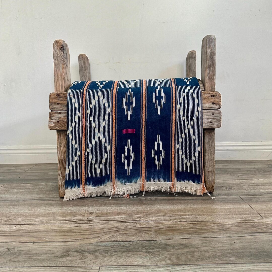 De Baule African Indigo Vintage Textile - Blue and Orange Mudcloth for ...