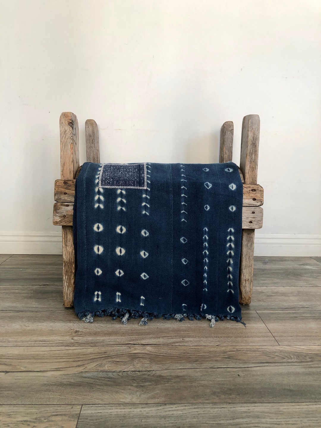 Patched African Indigo Vintage Textile, African Indigo Mud Cloth, Boho ...