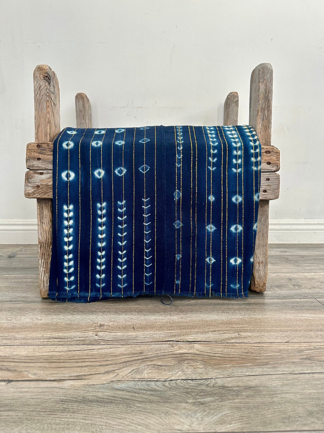 Golden Thread Indigo Vintage Mud Cloth African Indigo Fabric Boho ...