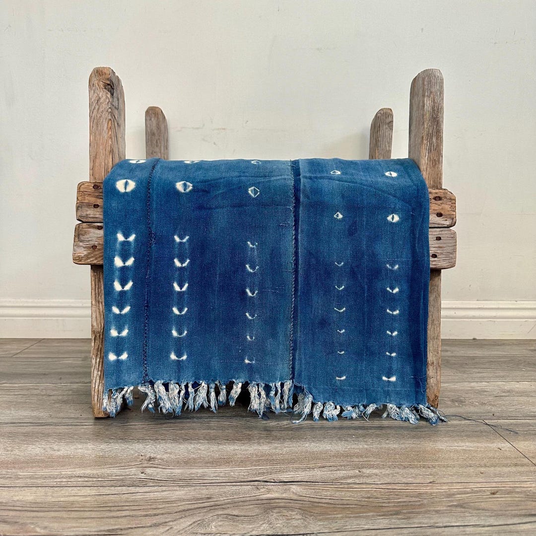 Old Fringe Indigo Textile, African Tie Dye Fabric, Mudcloth, Bohemian ...