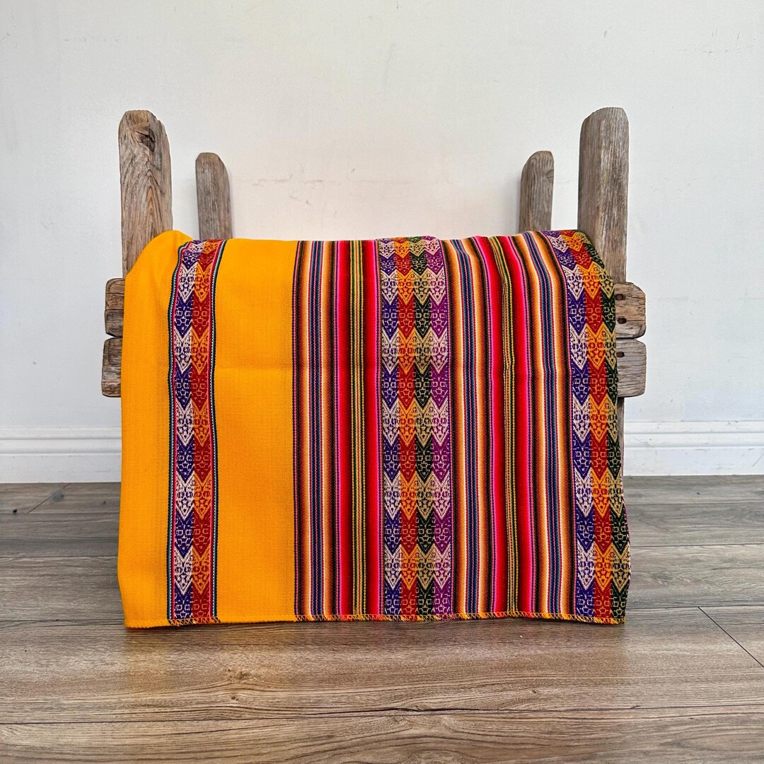 Yellow Textile From Peru, Wool Blanket From Peru, Fabric for Sewing ...