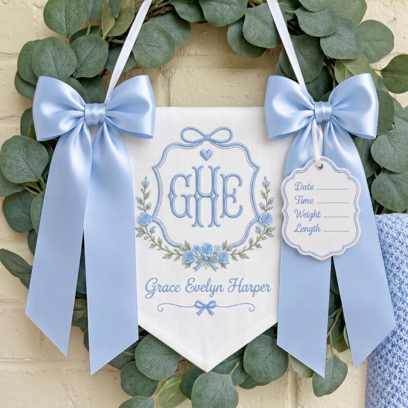Personalized Baby Name Banner(no Tag) With Floral, Custom Nursery Crib ...