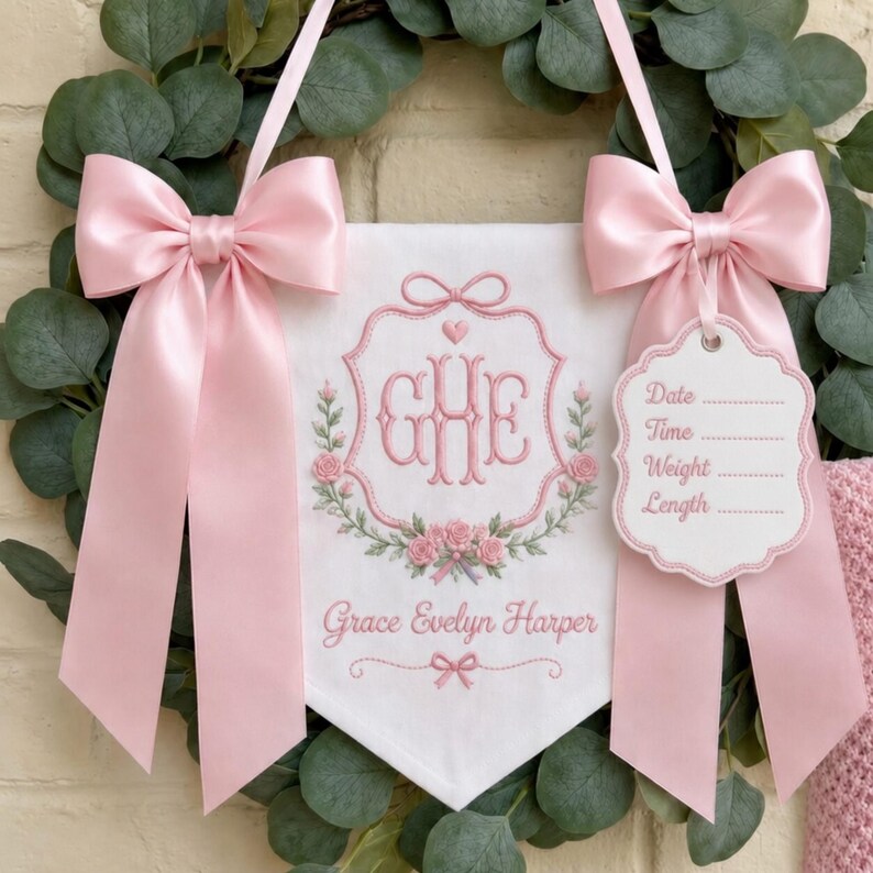 Personalized Baby Name Banner(no Tag) With Floral, Custom Nursery Crib ...
