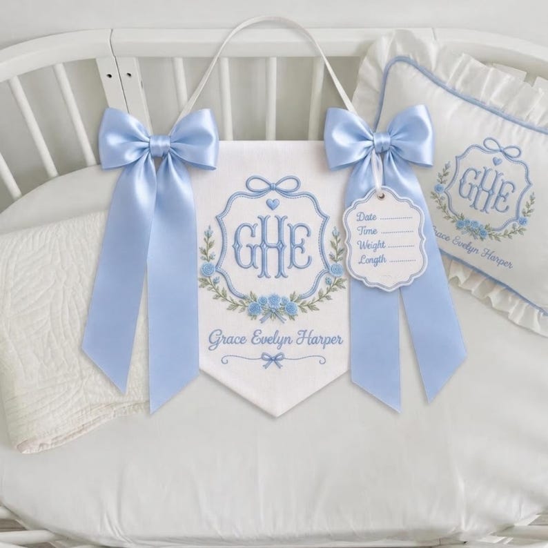 Personalized Baby Name Banner(no Tag) With Floral, Custom Nursery Crib ...