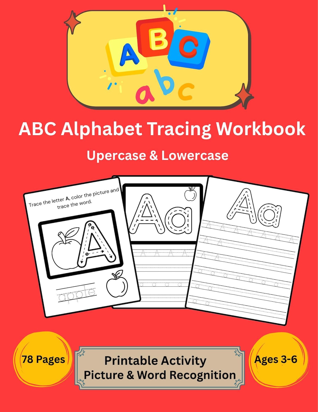 ABC Alphabet Tracing Workbook, Uppercase Lowercase Letters, Preschool ...