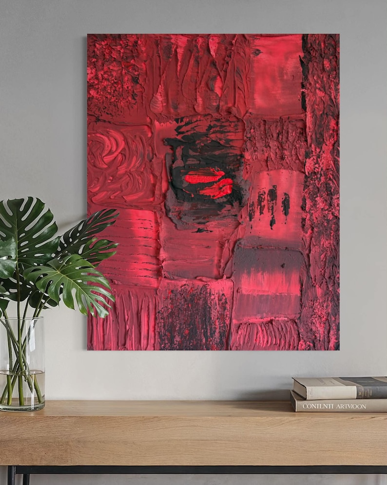 Textured Red Black Abstract Wall Art | Original Contemporary Painting ...