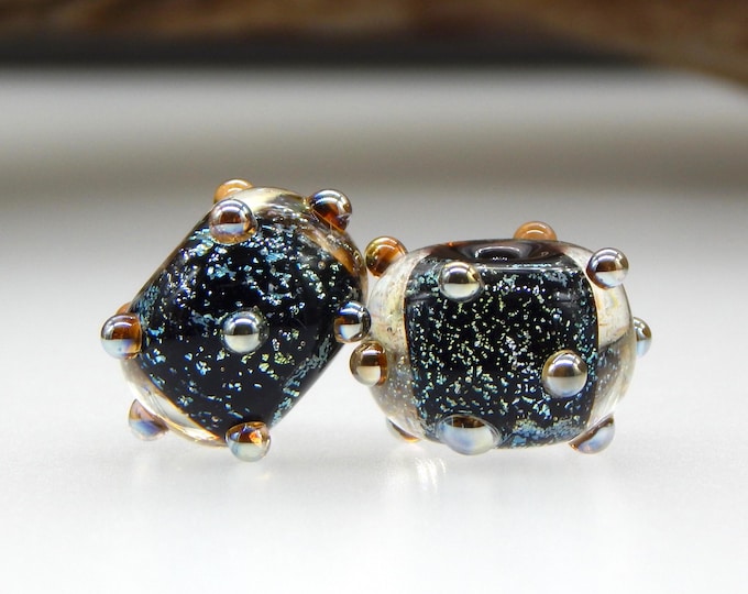 Glass Lampwork Bead Pairs-dichroic Silver Black-encased-raised Dots ...