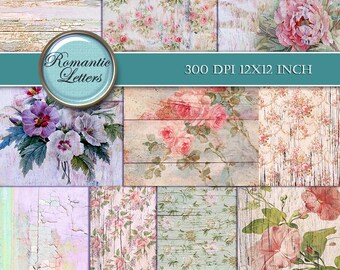 Floral Digital Scrapbook Paper Shabby Chic rose Vintage flower | Etsy