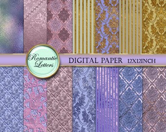 Digital paper pack Damask Gold Texture Green digital gold | Etsy