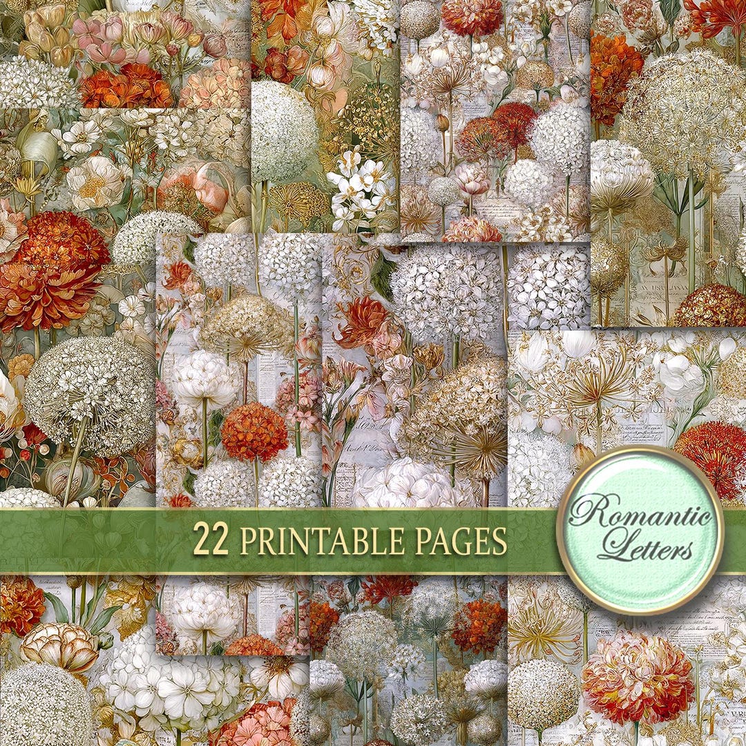Digital Printable Scrapbook Paper Pack Junk Journal Pages Shabby Chic ...
