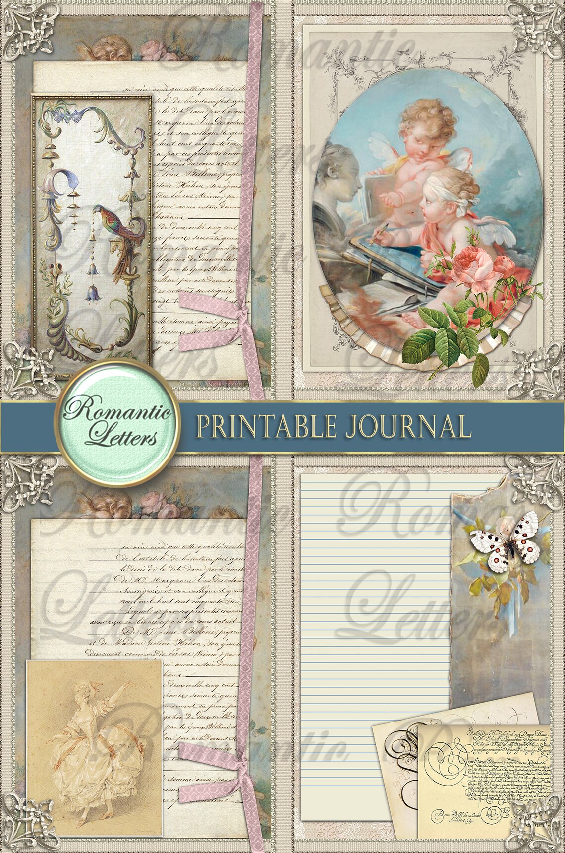 Printable junk journal kit shabby chic digital scrapbook paper | Etsy