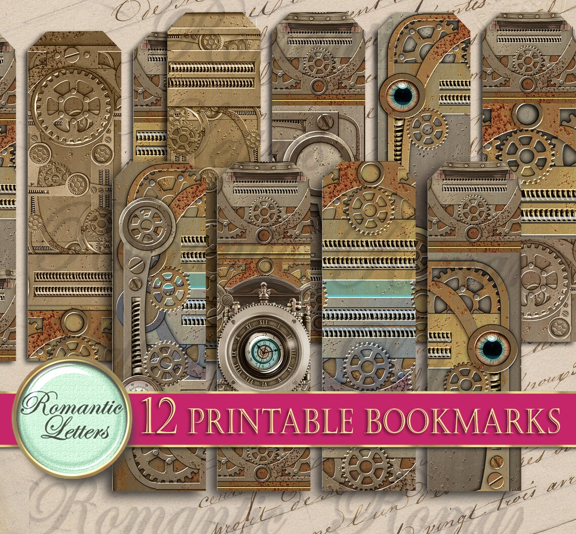 Printable Steampunk Bookmarks Set Printable Scrapbook Gift - Etsy