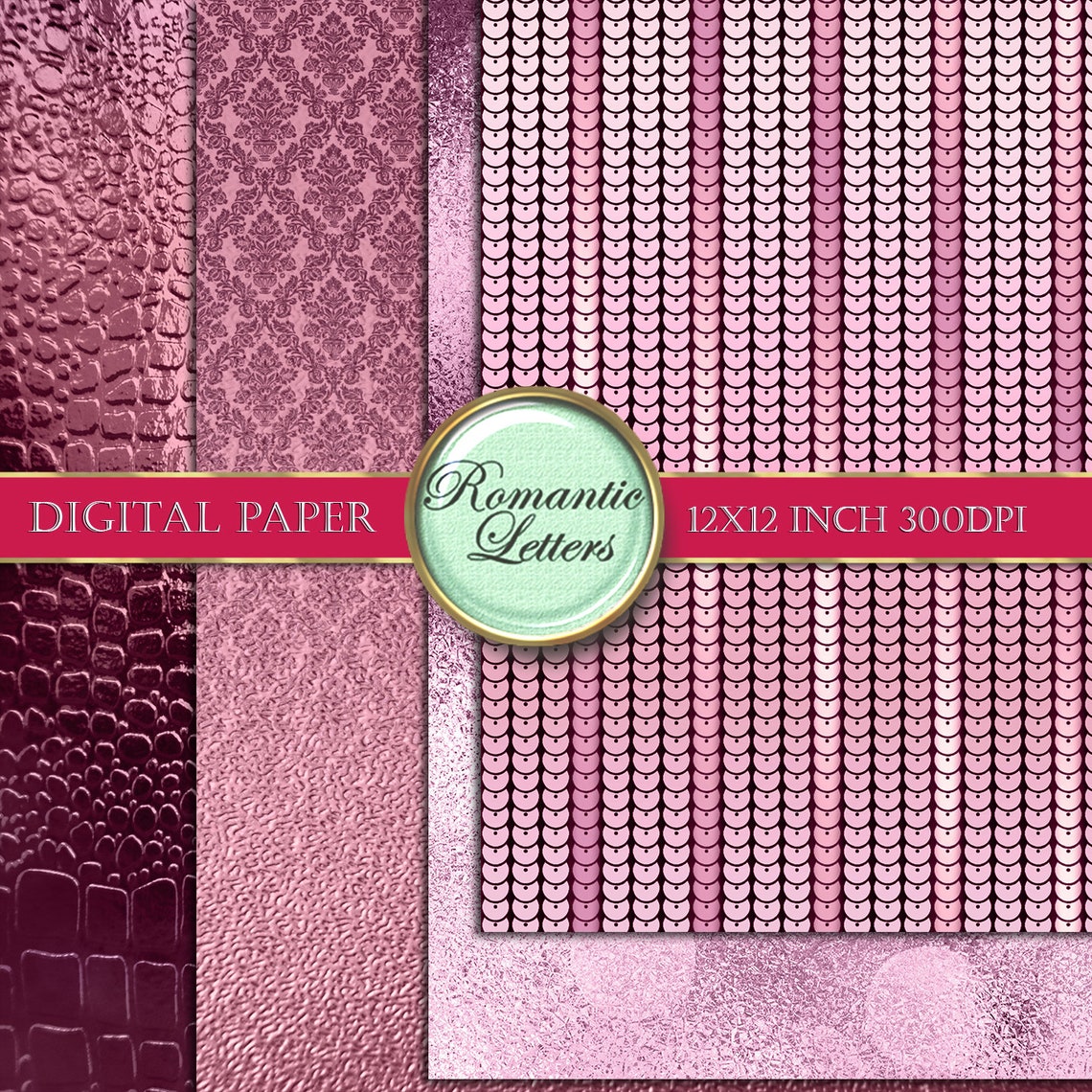 Burgundy Digital Paper Scrapbook Paper Sequin Background Paper Gold ...