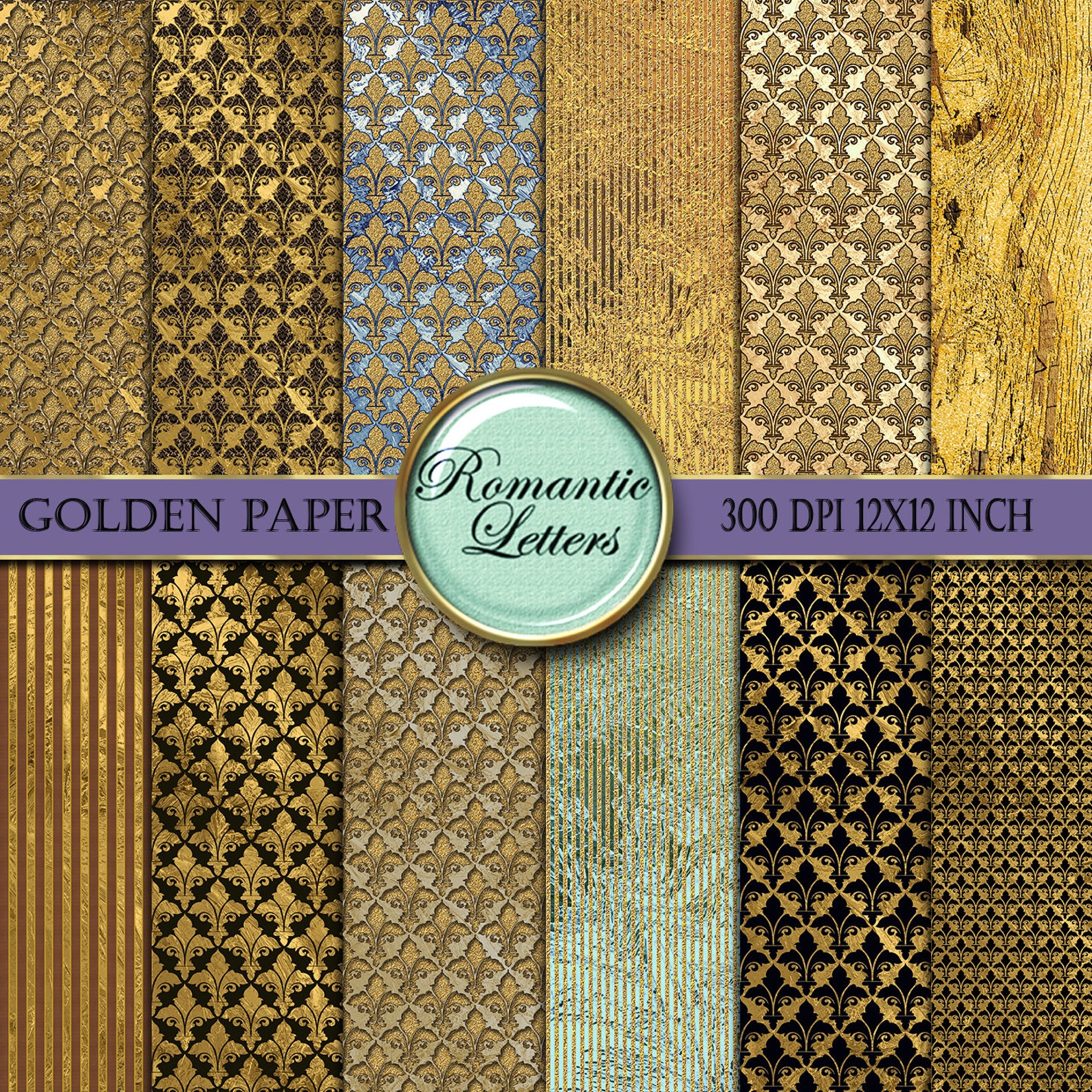 Digital paper gold digital scrapbook paper pack digital | Etsy