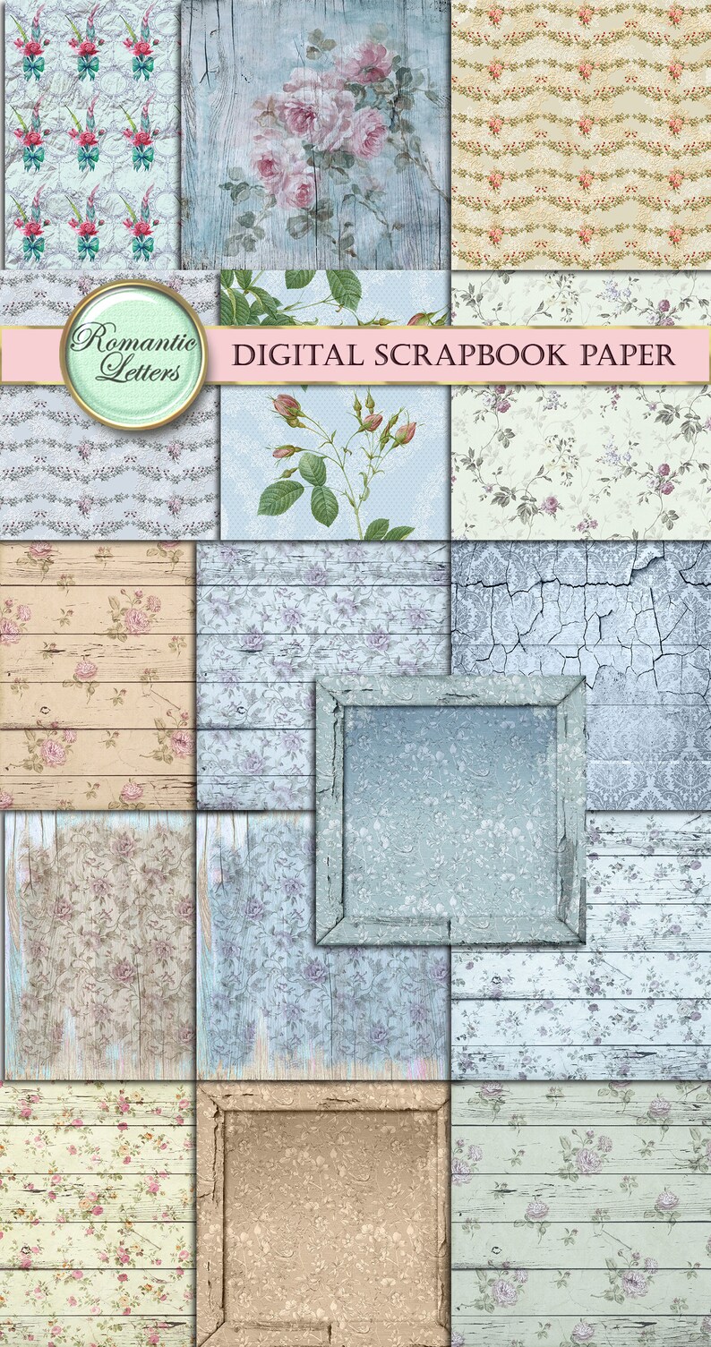 Digital Scrapbook Paper Pack Floral Digital Paper Shabby Chic | Etsy
