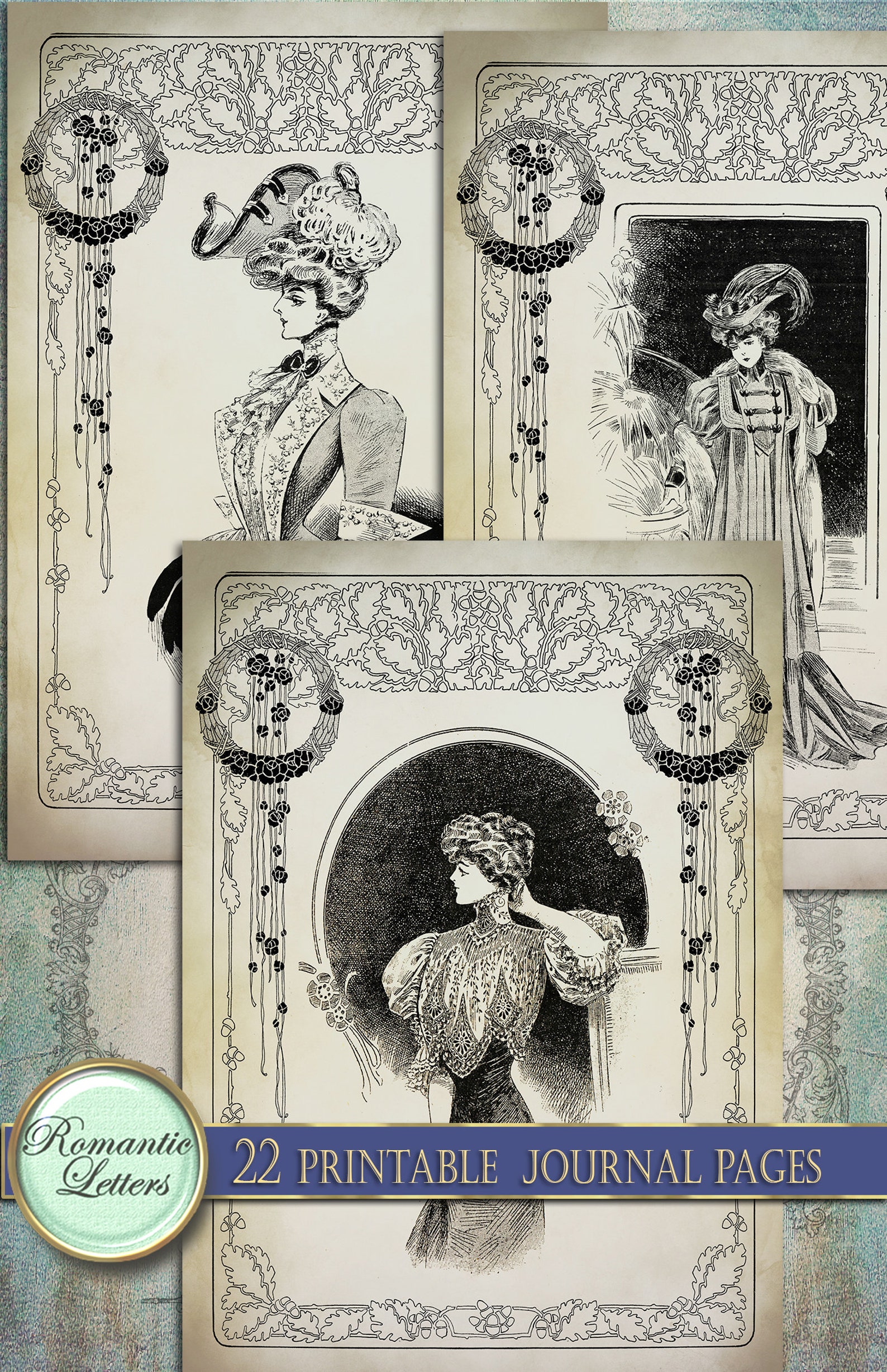 Printable Journal Paper Victorian Fashion Digital Paper Pack - Etsy
