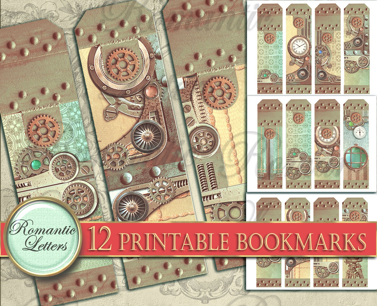 Printable Steampunk Bookmarks Set Digital Printable Gift Tags Printable ...