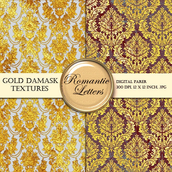 Gold Damask Digital Paper Pack, Scrapbook Wallpaper Backgrounds (12x12 ...