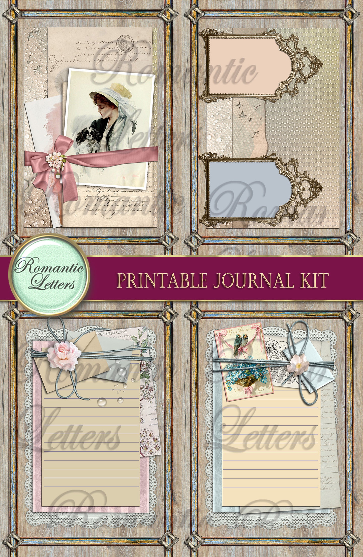 Printable Junk Journal Kit Shabby Chic Digital Scrapbook Paper ...