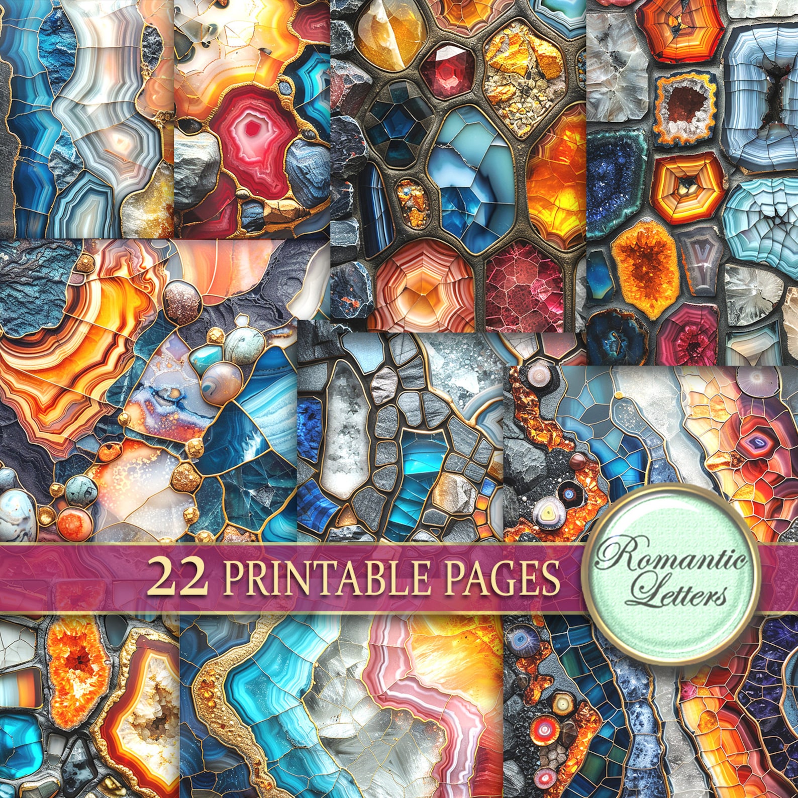 Gemstone Digital Printable Scrapbook Paper Pack Craft Paper Decoupage ...