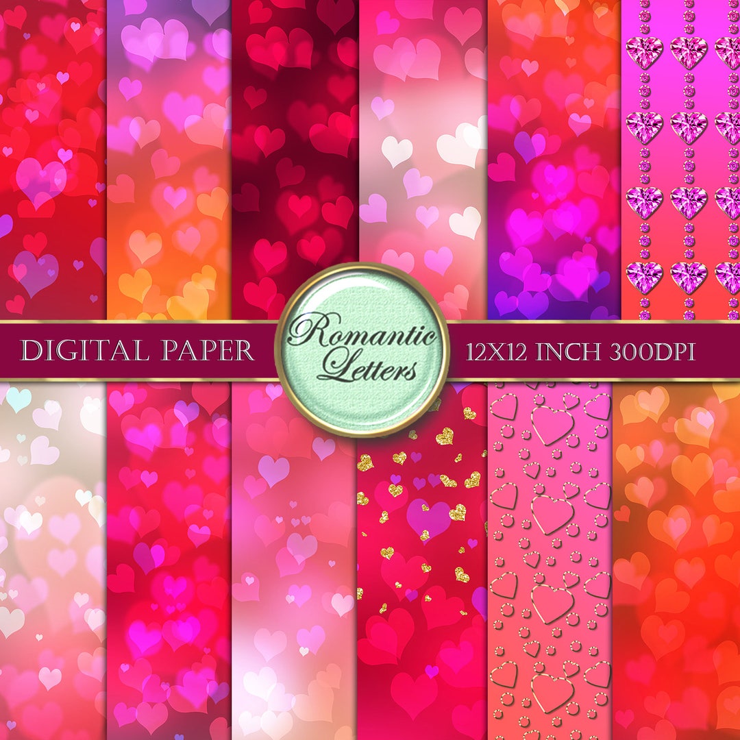 Valentine Heart Bokeh Digital Scrapbook Paper Love Valentine Digital ...