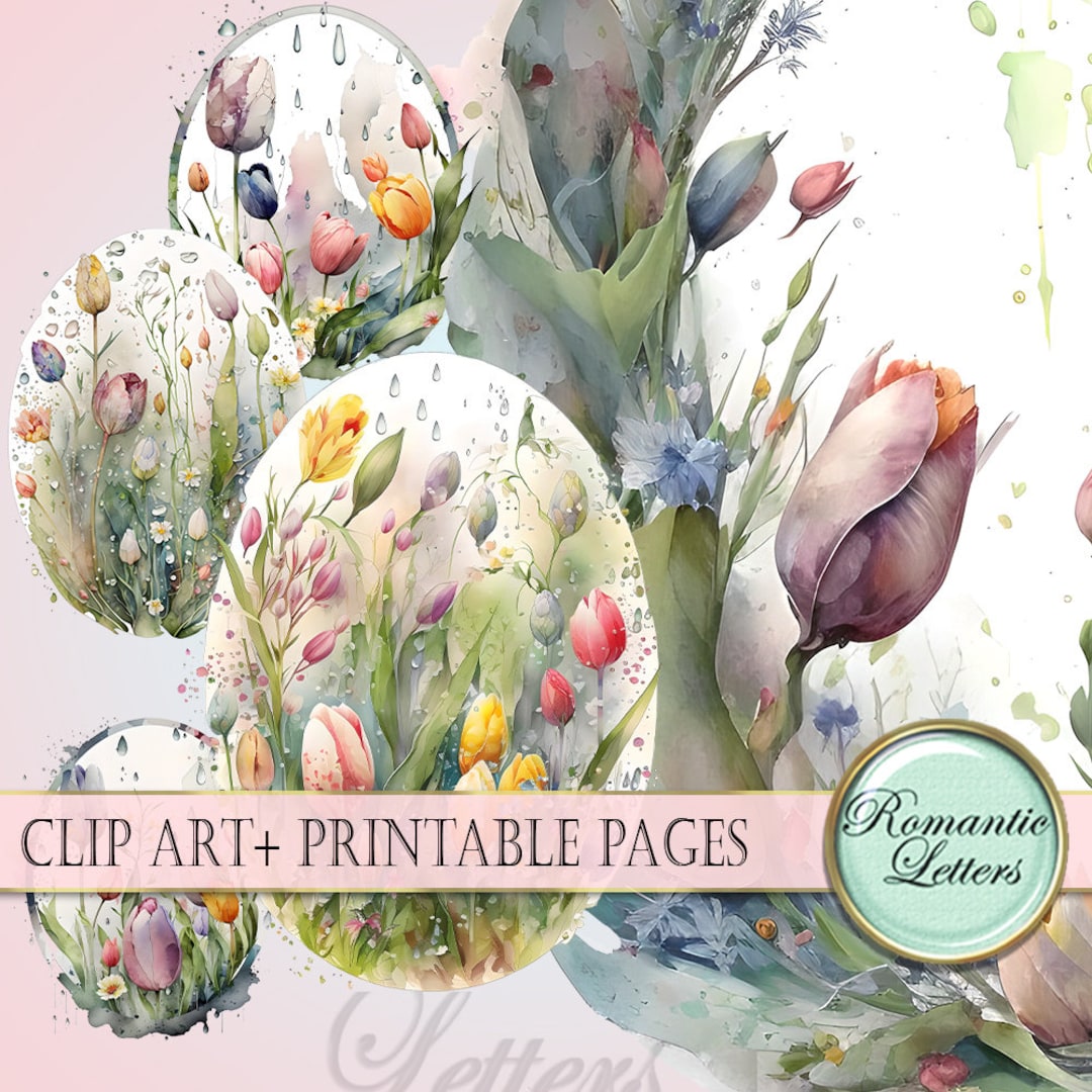 Easter Egg Flowers Digital Clip Art Set Floral Scrapbook Pages Easter ...