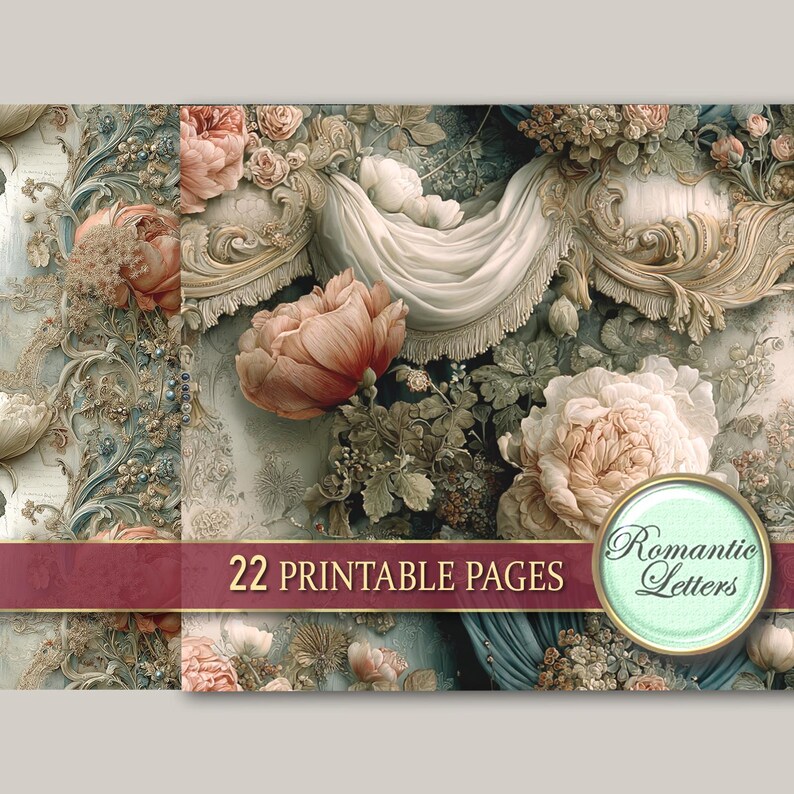 Baroque Rose Digital Printable Scrapbook Paper Pack Junk Journal Pages ...