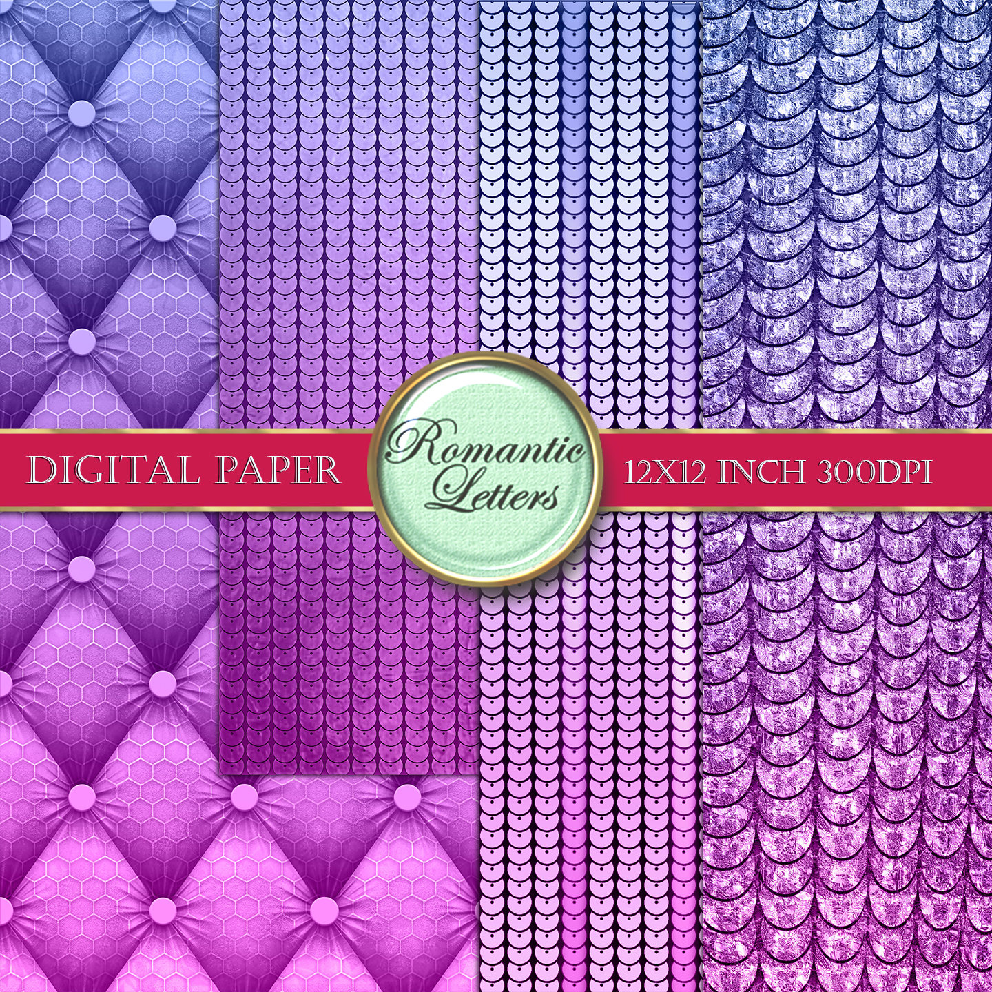 Purple Digital Paper Scrapbook Paper Sequin Background Paper Gold Foil ...