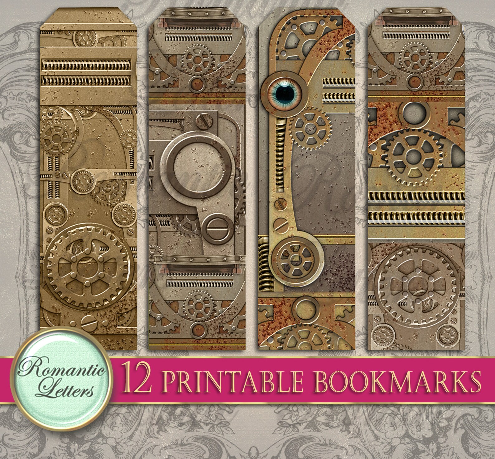 Printable Steampunk Bookmarks Set Printable Scrapbook Gift - Etsy