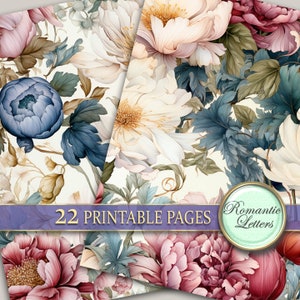 Botanical Digital Scrapbook Paper Pack Shabby Chic Flowers Digital ...