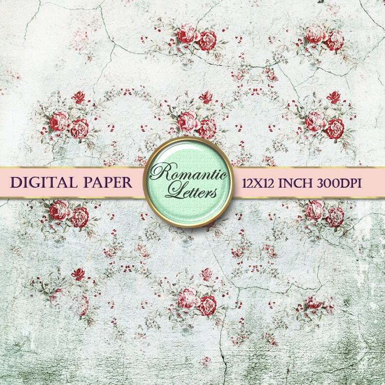 Floral Digital Scrapbook Paper Pack Shabby Chic Digital Paper Wedding ...