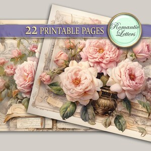 Floral Digital Scrapbook Paper Pack Junk Journal Pages Shabby Chic Rose ...
