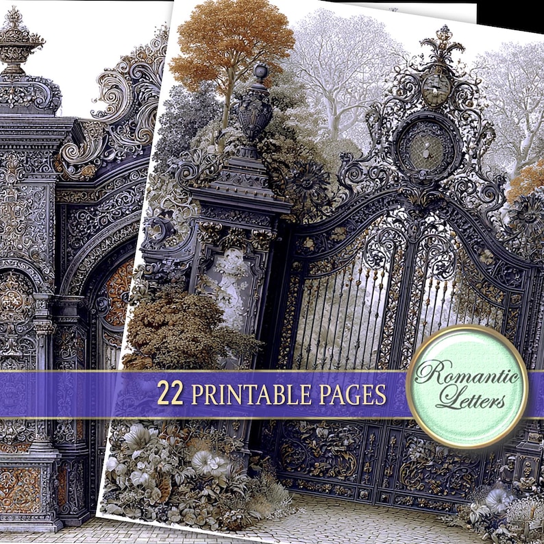Gothic Gates Digital Printable Scrapbook Paper Pack Junk Journal Pages ...