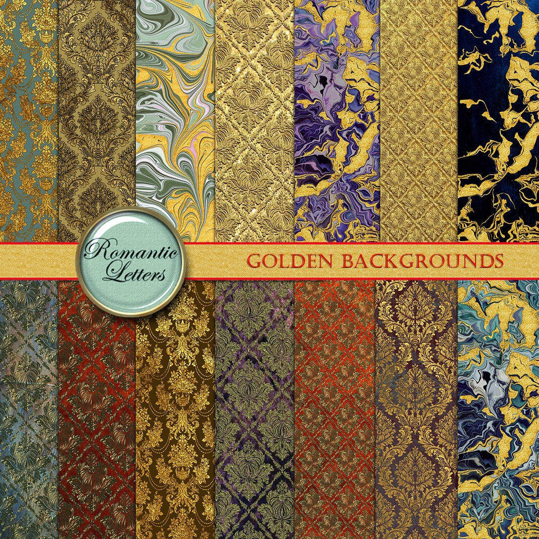 Autumn Digital Paper Gold Damask Patterns Digital Vintage Scrapbook ...