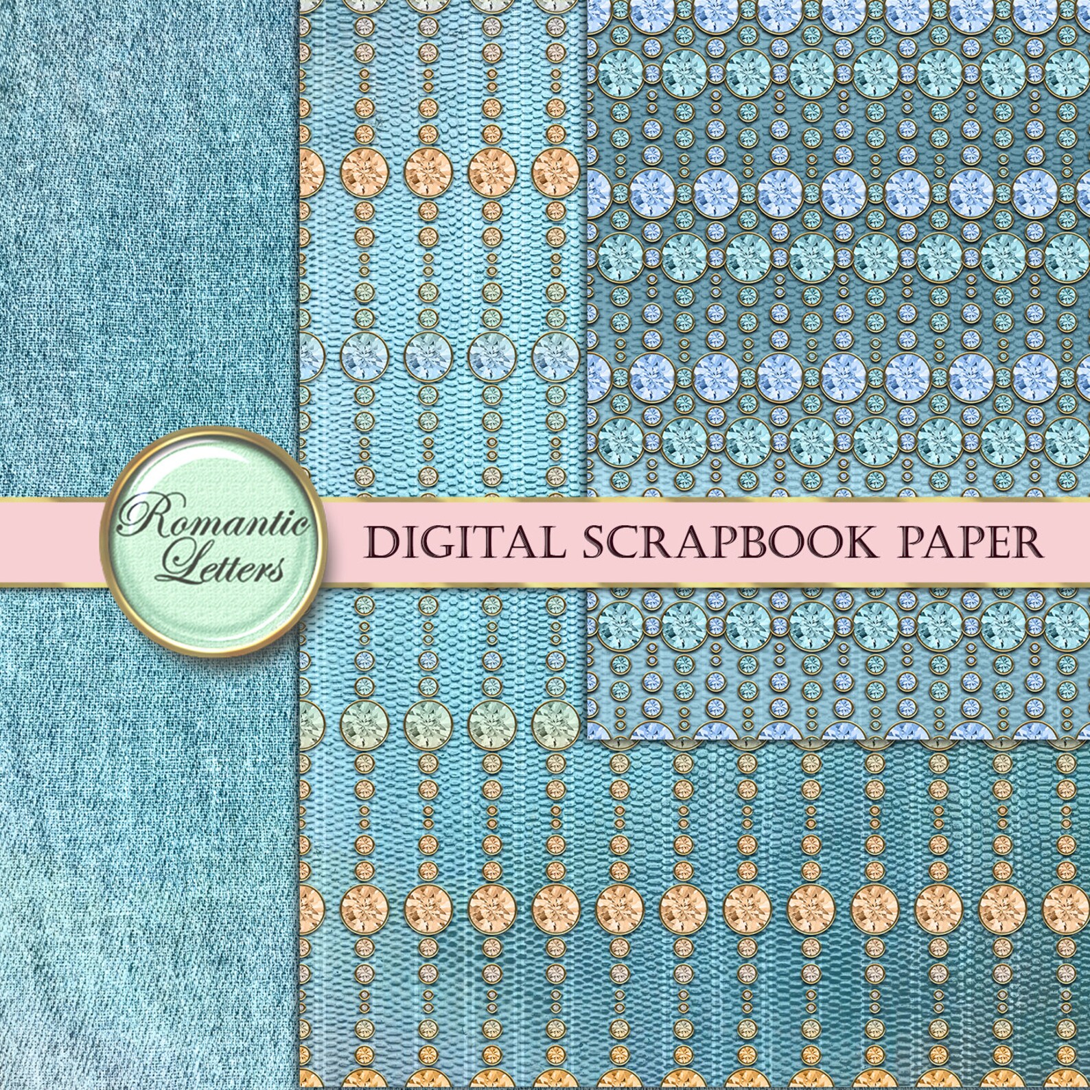 Teal Digital Paper Pack Printable Digital Scrapbook Album Paper Linen ...