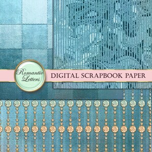 Teal Digital Paper Pack Printable Digital Scrapbook Album Paper Linen ...
