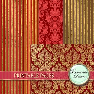 Digital Paper Damask Gold Digital Paper Red Gold Digital Background ...