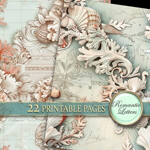 Ocean Corals Scrapbook Digital Printable Paper Pack Map Background ...