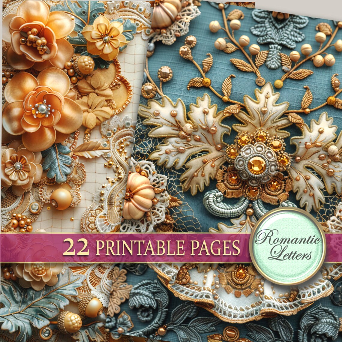 Digital Printable Craft Paper Scrapbook Paper Pack Embroidery Vintage ...