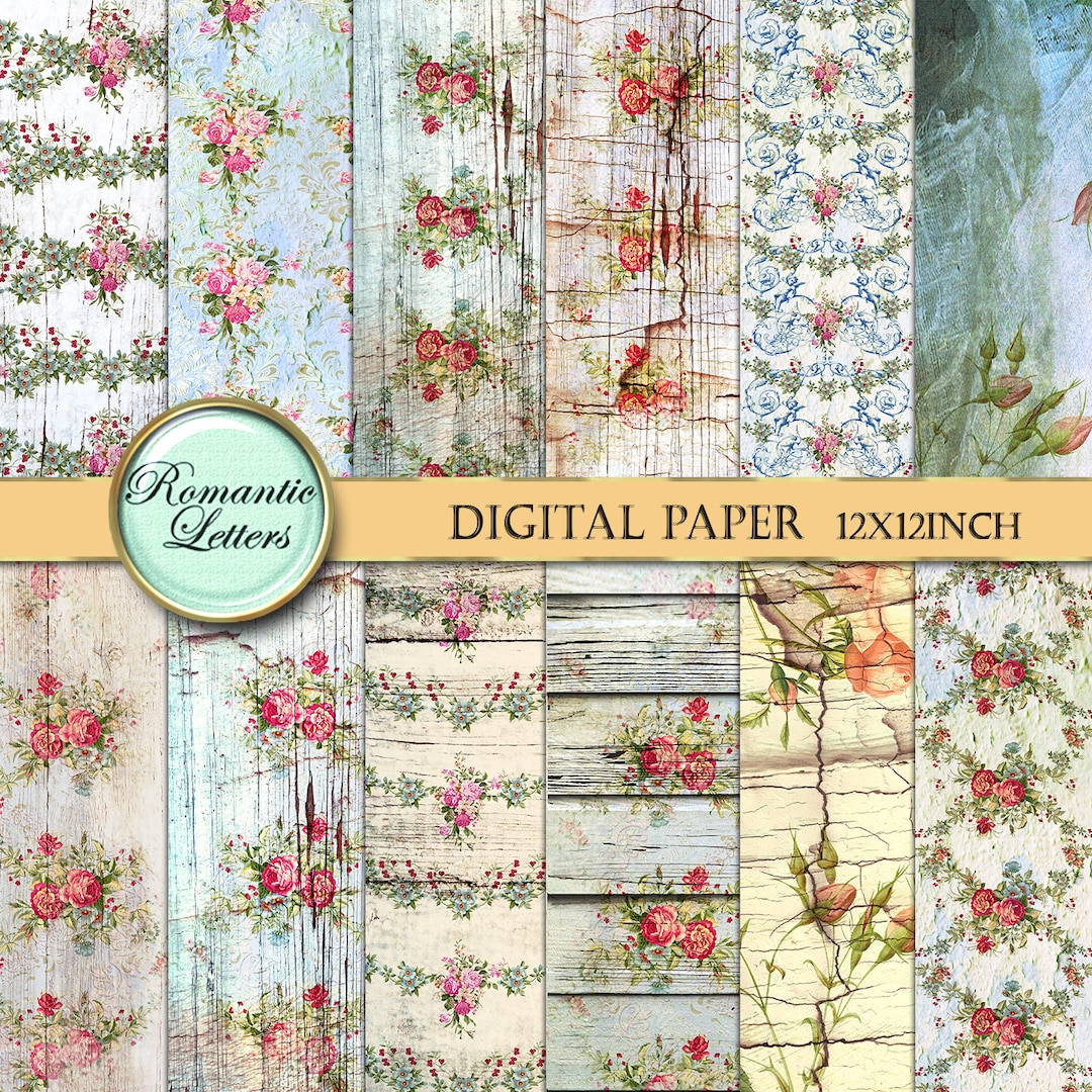 Floral Digital Scrapbook Paper Pack Shabby Chic Distressed Vintage ...