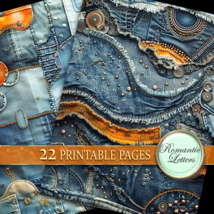 Digital Printable Scrapbook Paper Pack Junk Journal Paper Denim Fabric ...