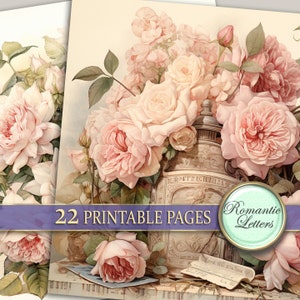 Rose Flowers Floral Digital Scrapbook Paper Pack Shabby Chic Vintage ...