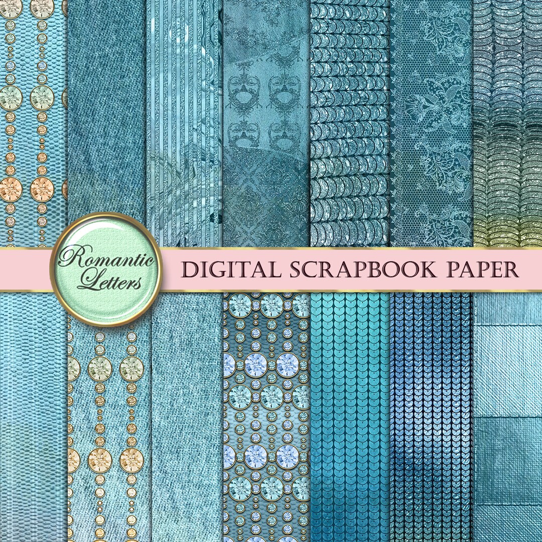 Teal Digital Paper Pack Printable Digital Scrapbook Album Paper Linen ...
